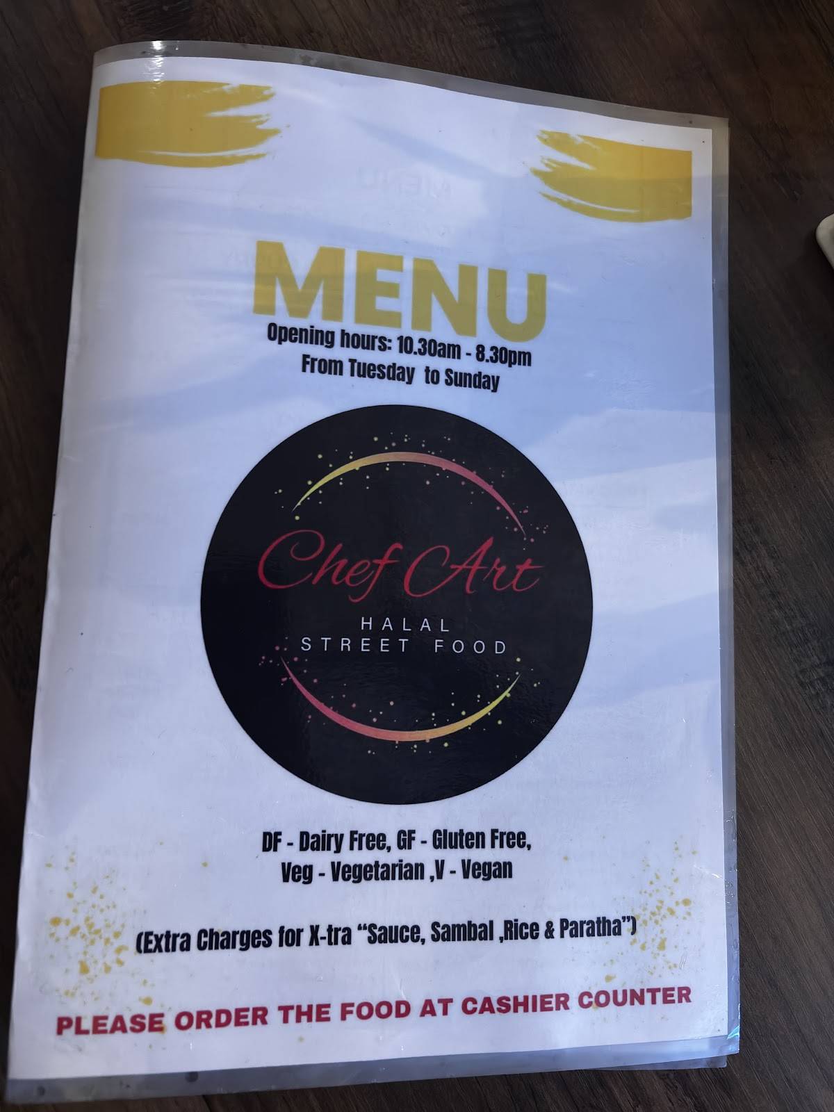 Menu at Chef Art Halal street food cafe, Wellington