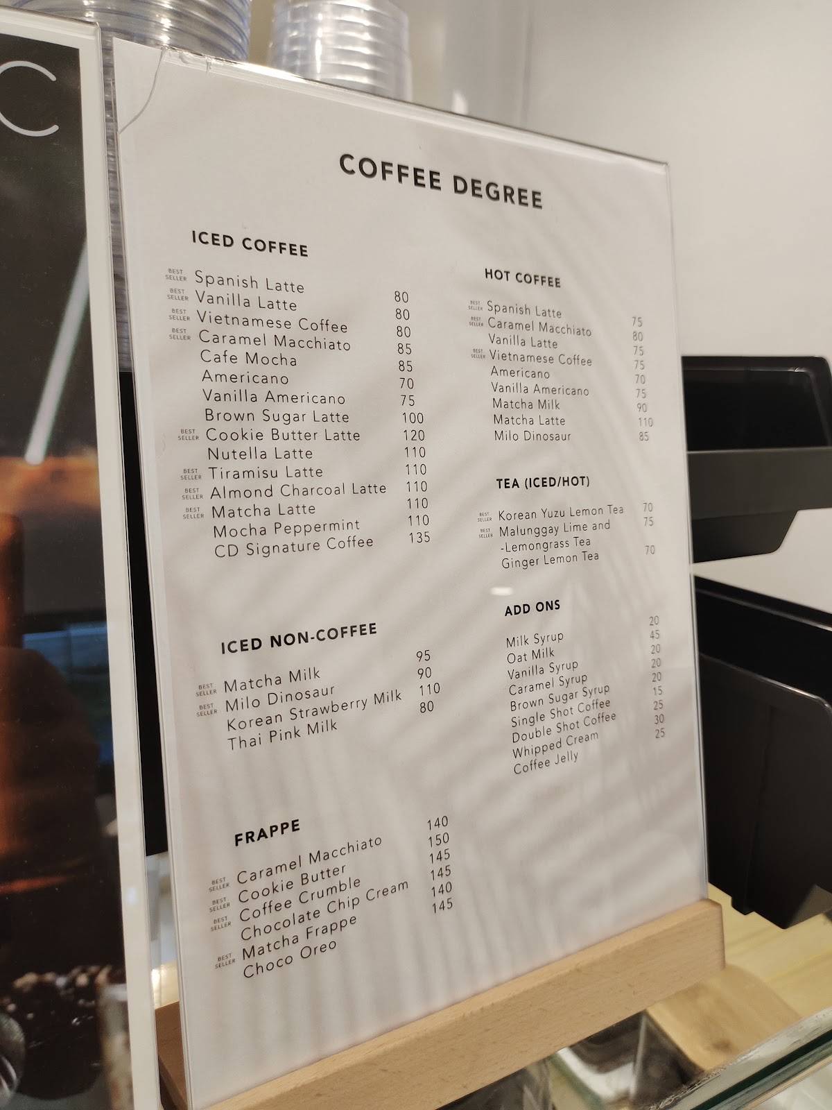 Carta del café Coffee Degree, Iloílo, Brgy Burgos St