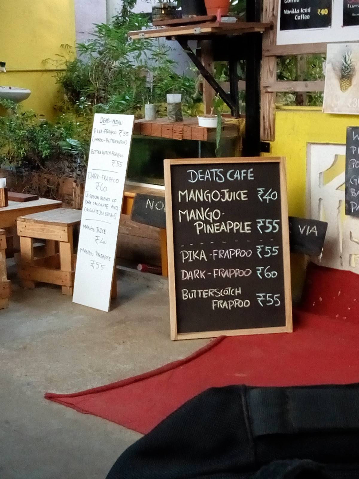 Menu at DEATS CAFÉ, Chennai, 39, Nehruji Street