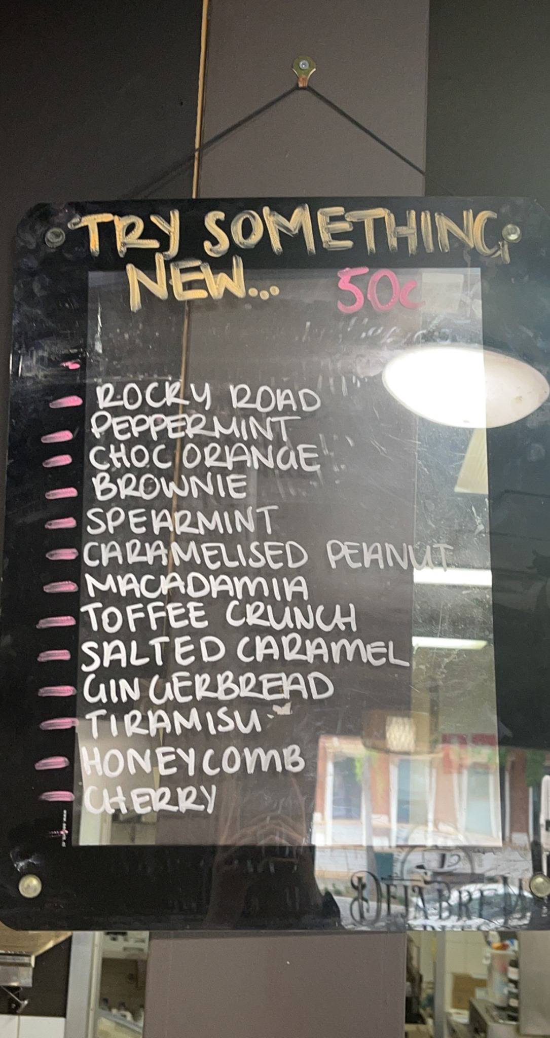 Menu at Deja Brew cafe, Parkes