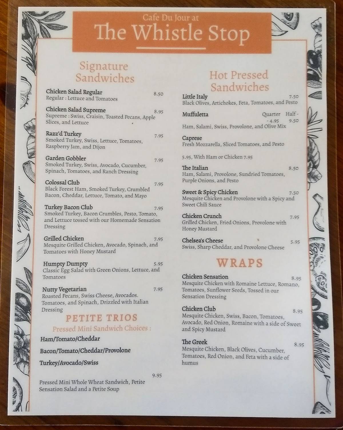 Menu at Cafe Du Jour @ The Whistle Stop, Denham Springs