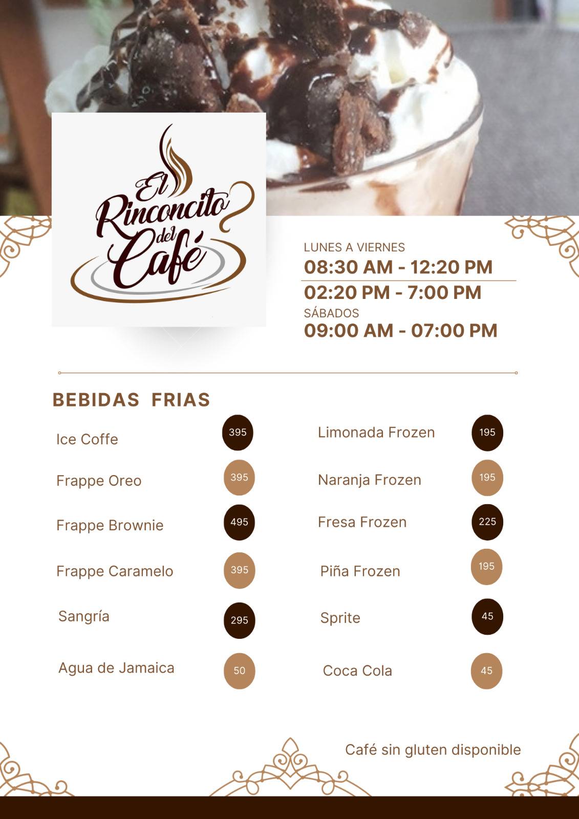 Menu at El Rinconcito Del Cafe LV, La Vega