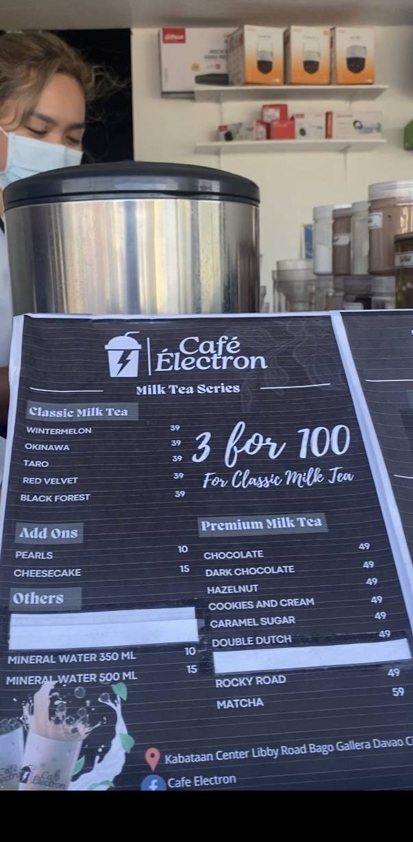 Menu at Cafe Electron, Davao City