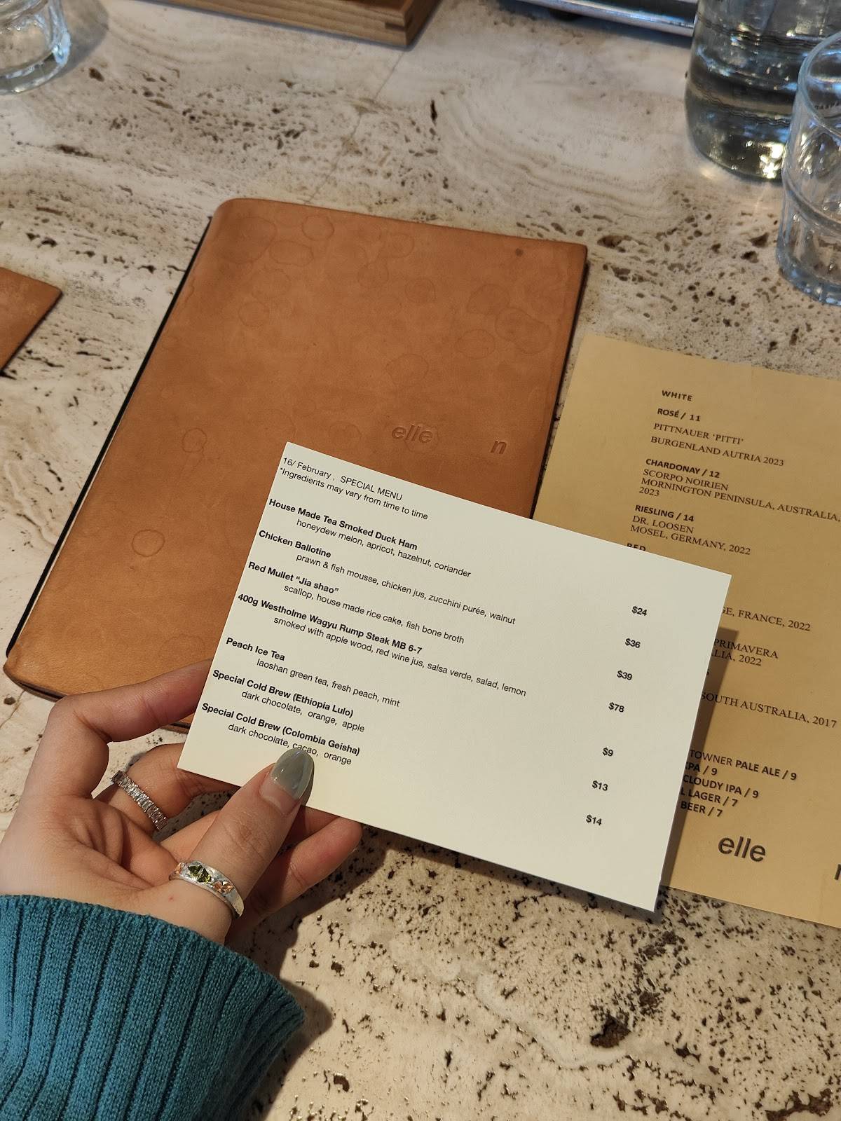 Menu at Ellen cafe, Alexandria