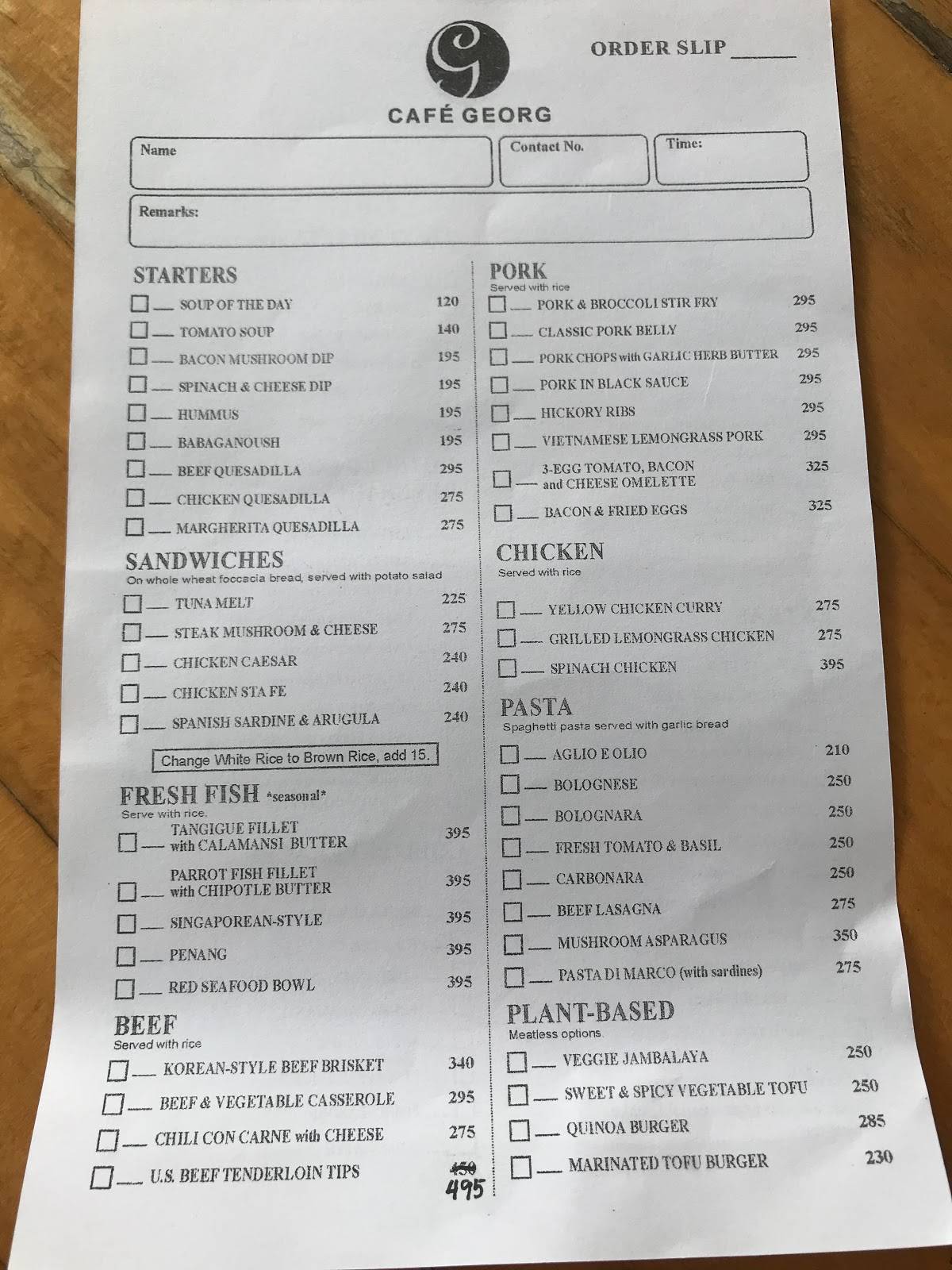 Menu at Cafe Georg, Cebu City, Ground Floor MLD Building