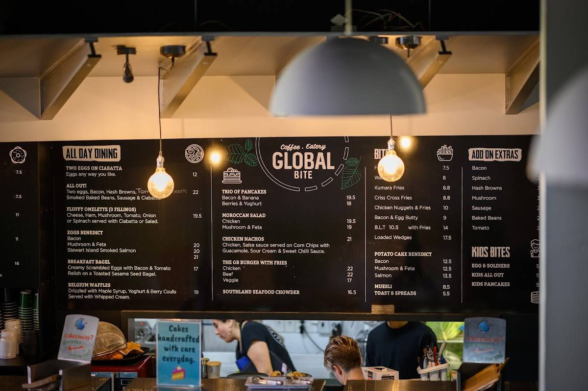 Menu at Global Byte Cafe, Invercargill