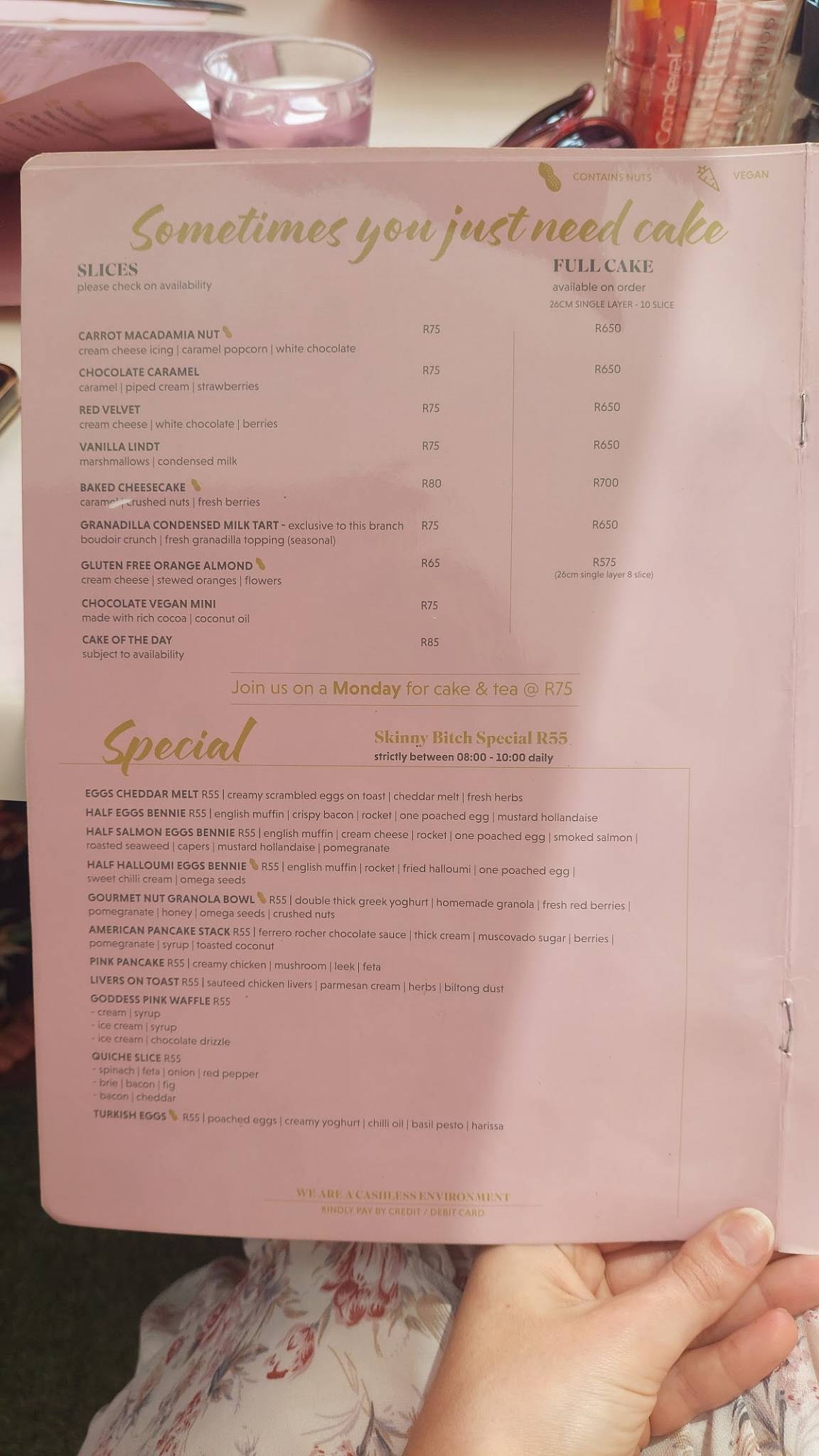 Menu at Goddess Cafe Linden, Johannesburg