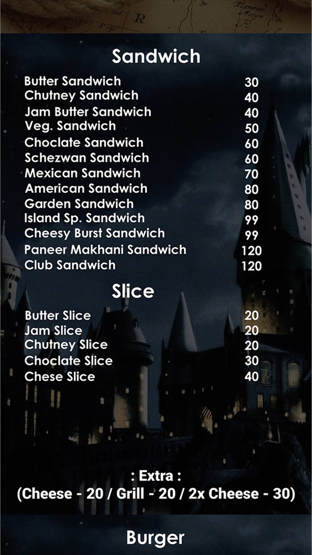 Menu at Cafe Hogwarts, Ahmedabad