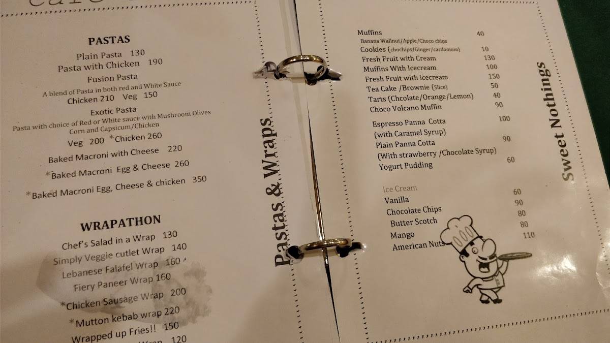 Menu at Cafe Indra, Bikaner