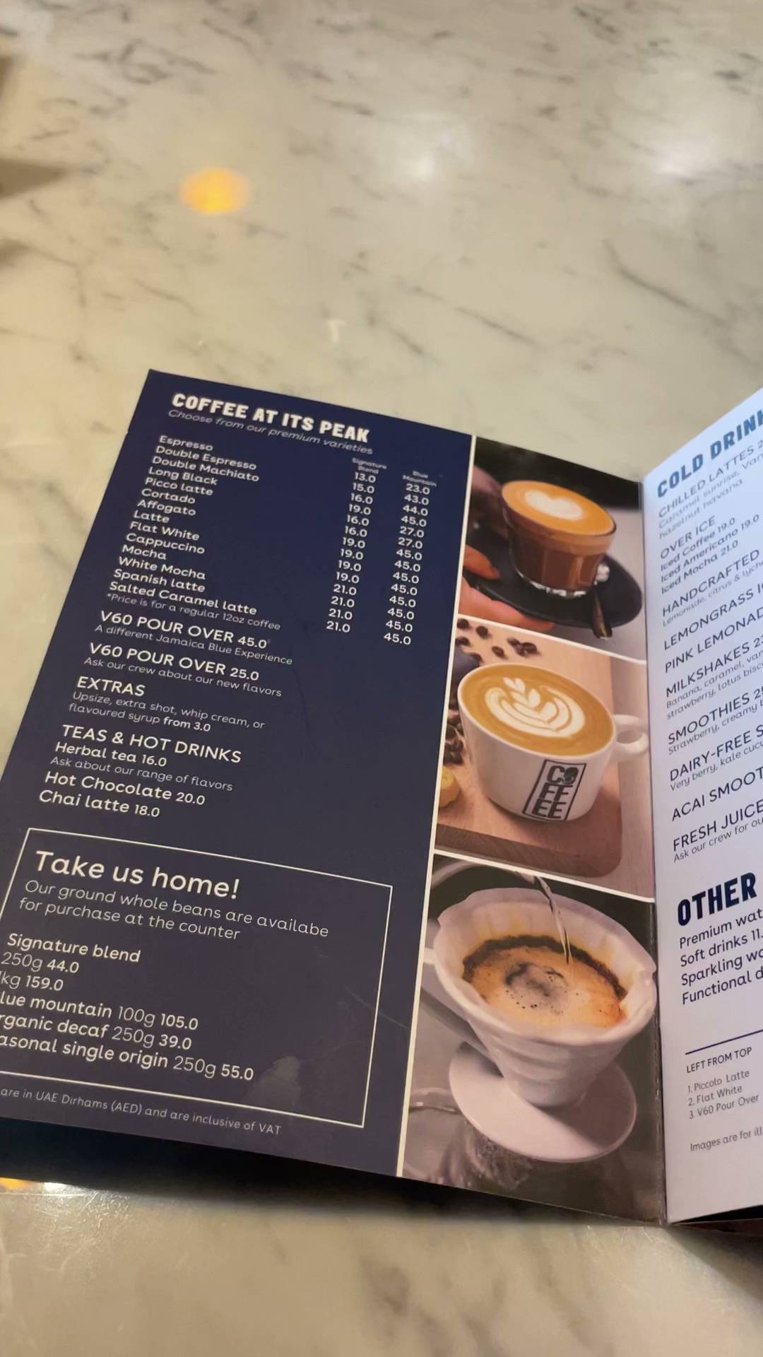 Menu at Jamaica Blue cafe, Dubai