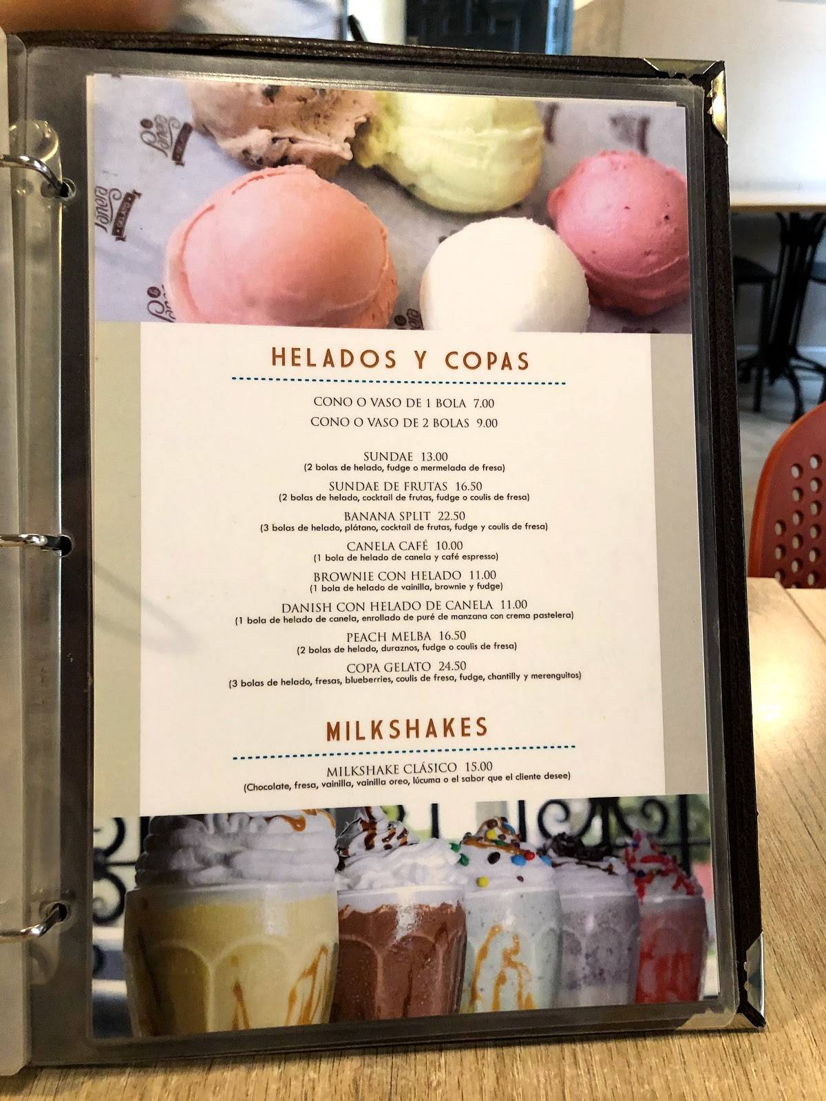 Carta del café La Panera Cuba, Jesus Maria, Av. Cuba 844