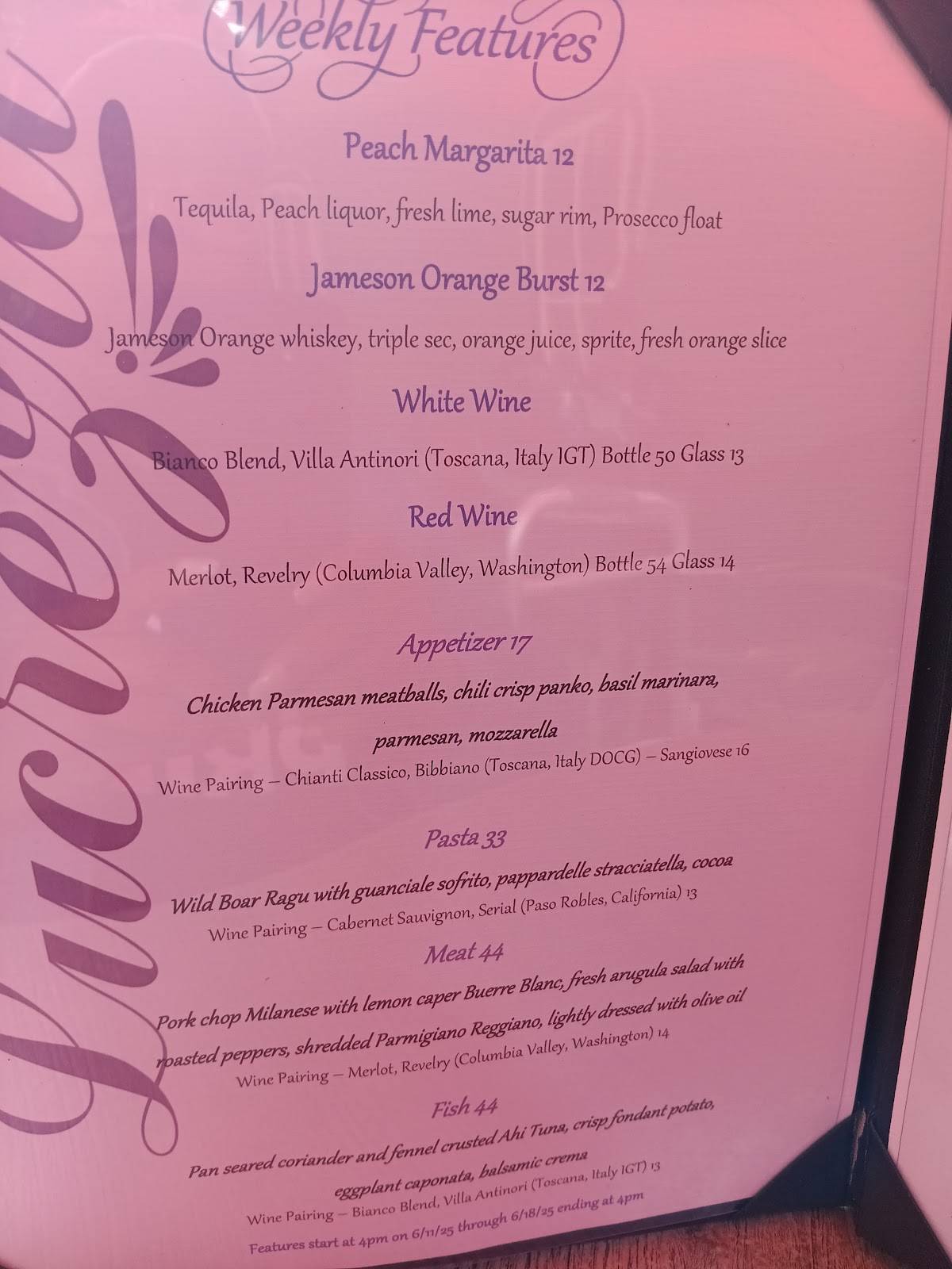Menu at Lucrezia Café cafe, Chesterton