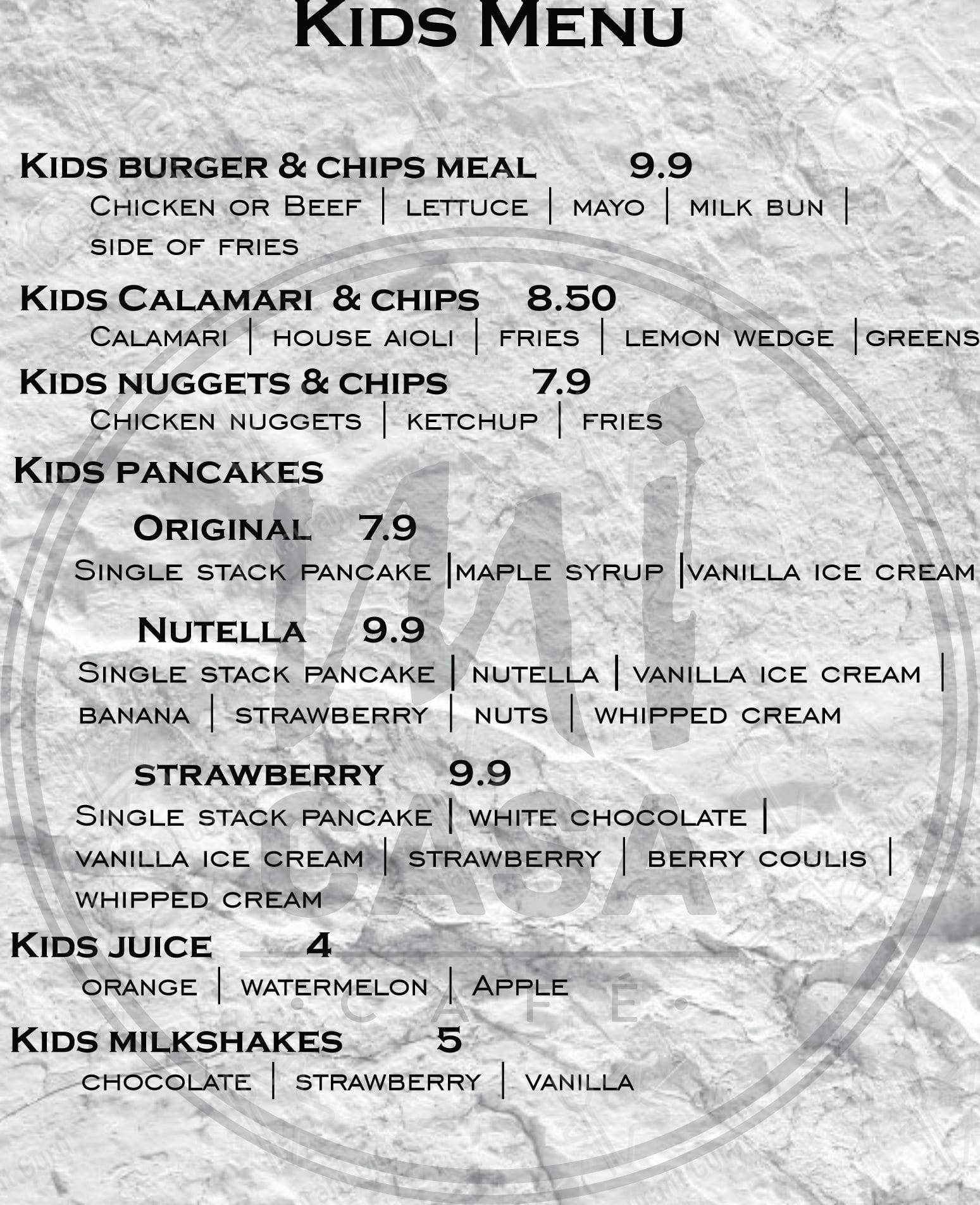 Menu at Mi Casa Café cafe, Underwood