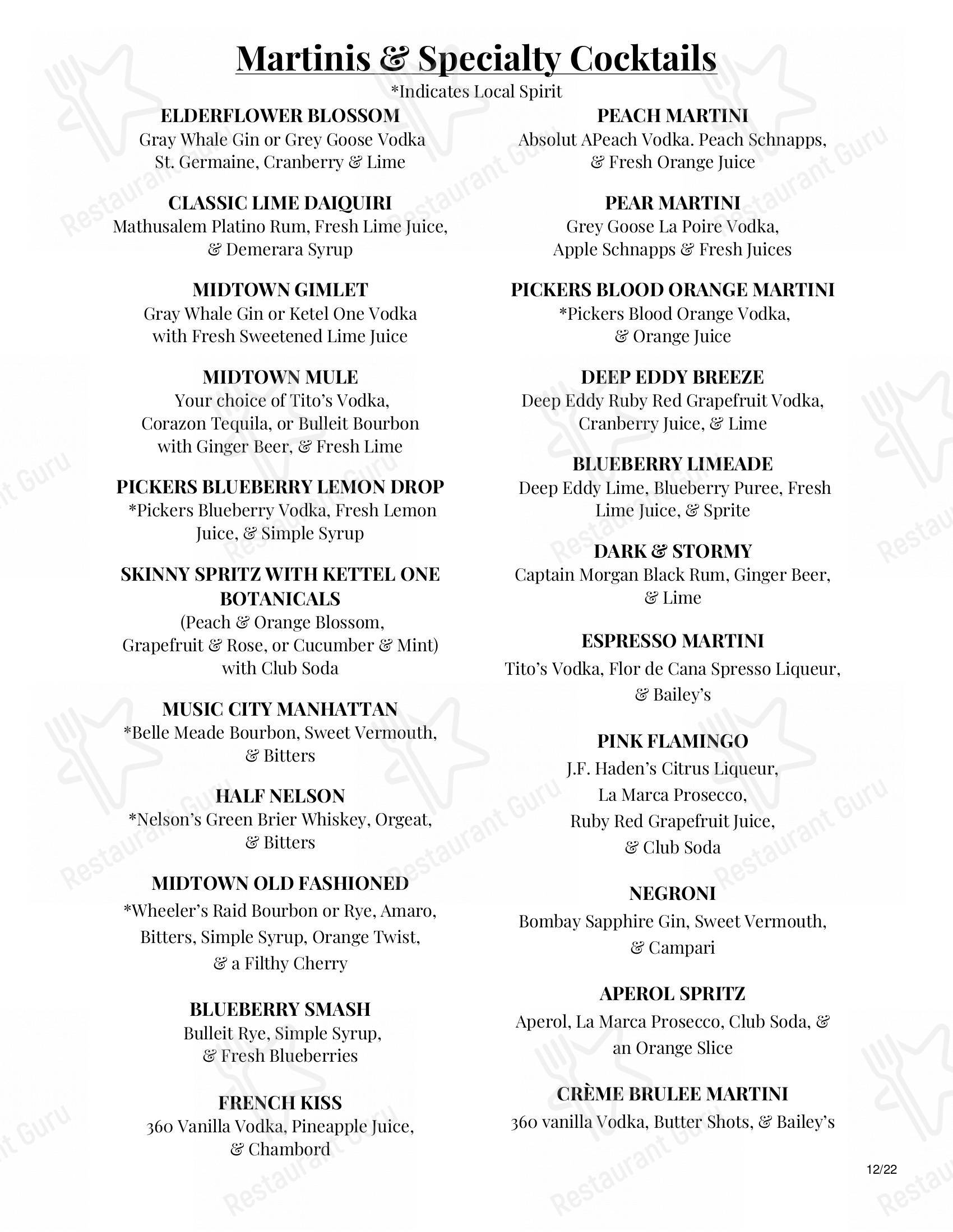 Menu at Midtown Cafe, Nashville, 102 19th Ave S