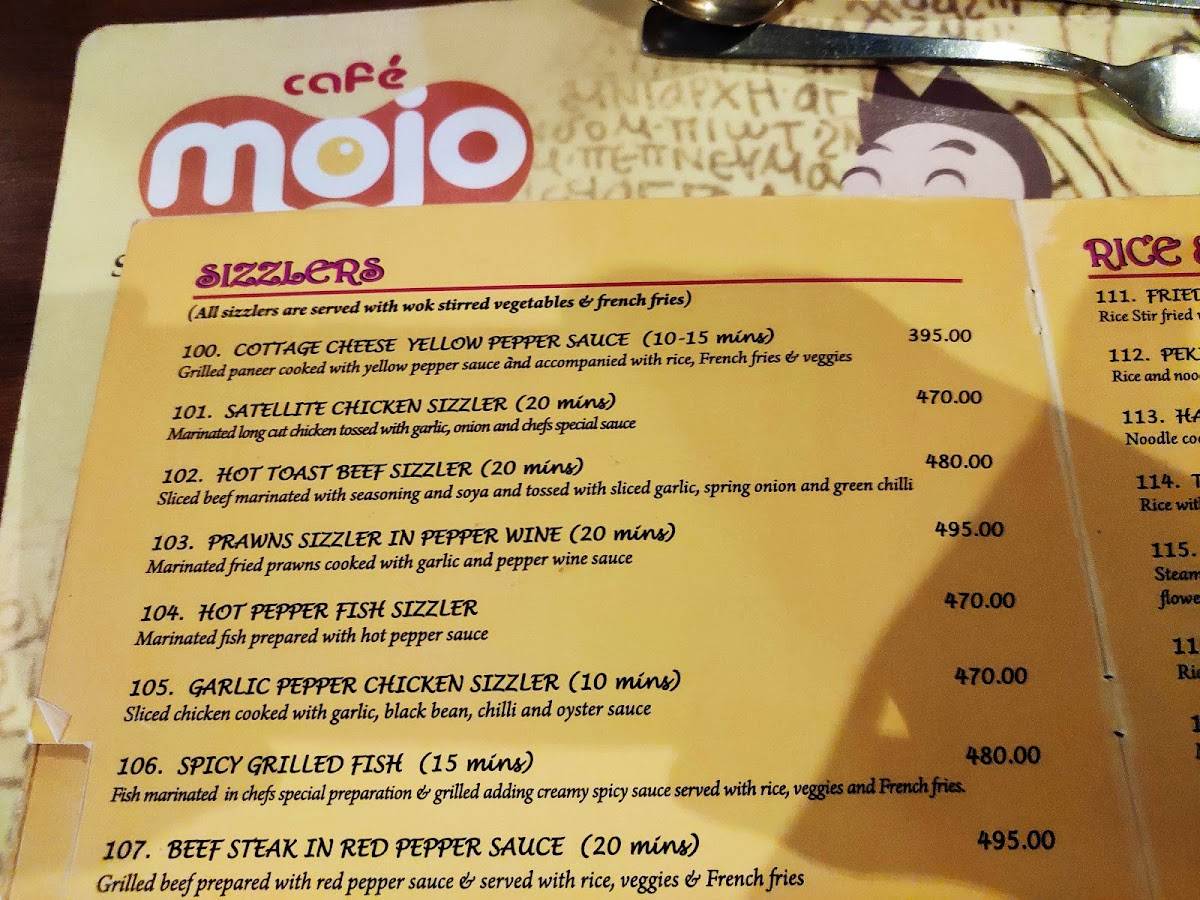 Menu at Café Mojo, Thiruvananthapuram