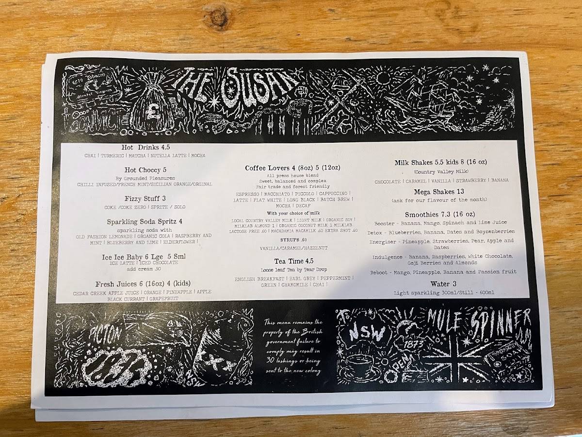 Menu at Moses Barnes, Picton