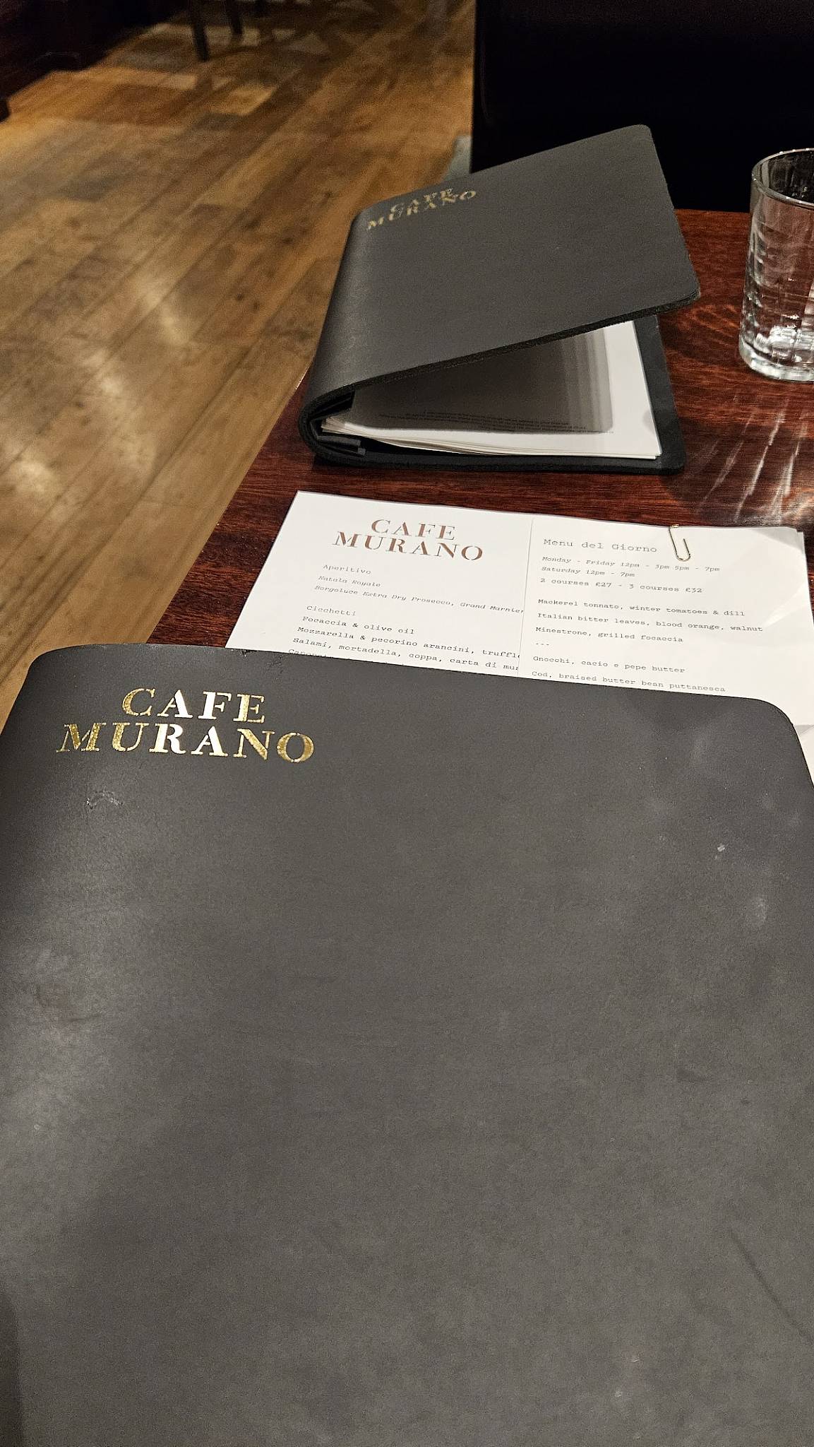 Menu at Cafe Murano Covent Garden, London, 36 Tavistock St