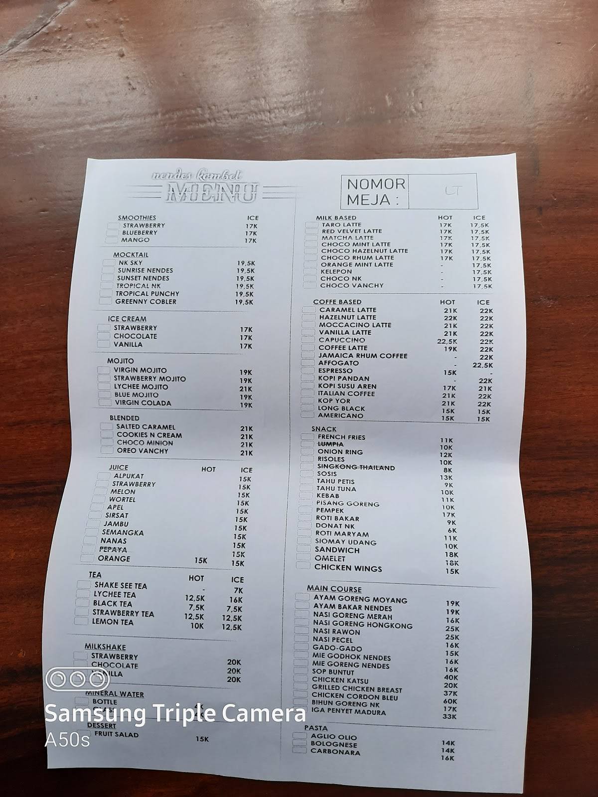 Menu at NK Cafe & Restaurant, Malang