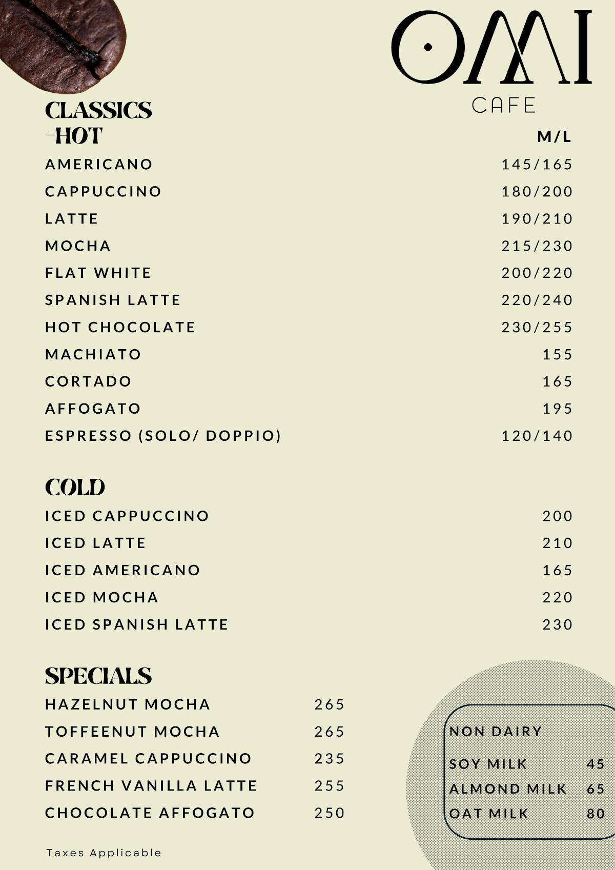 Menu at Cafe OMI, Gurugram