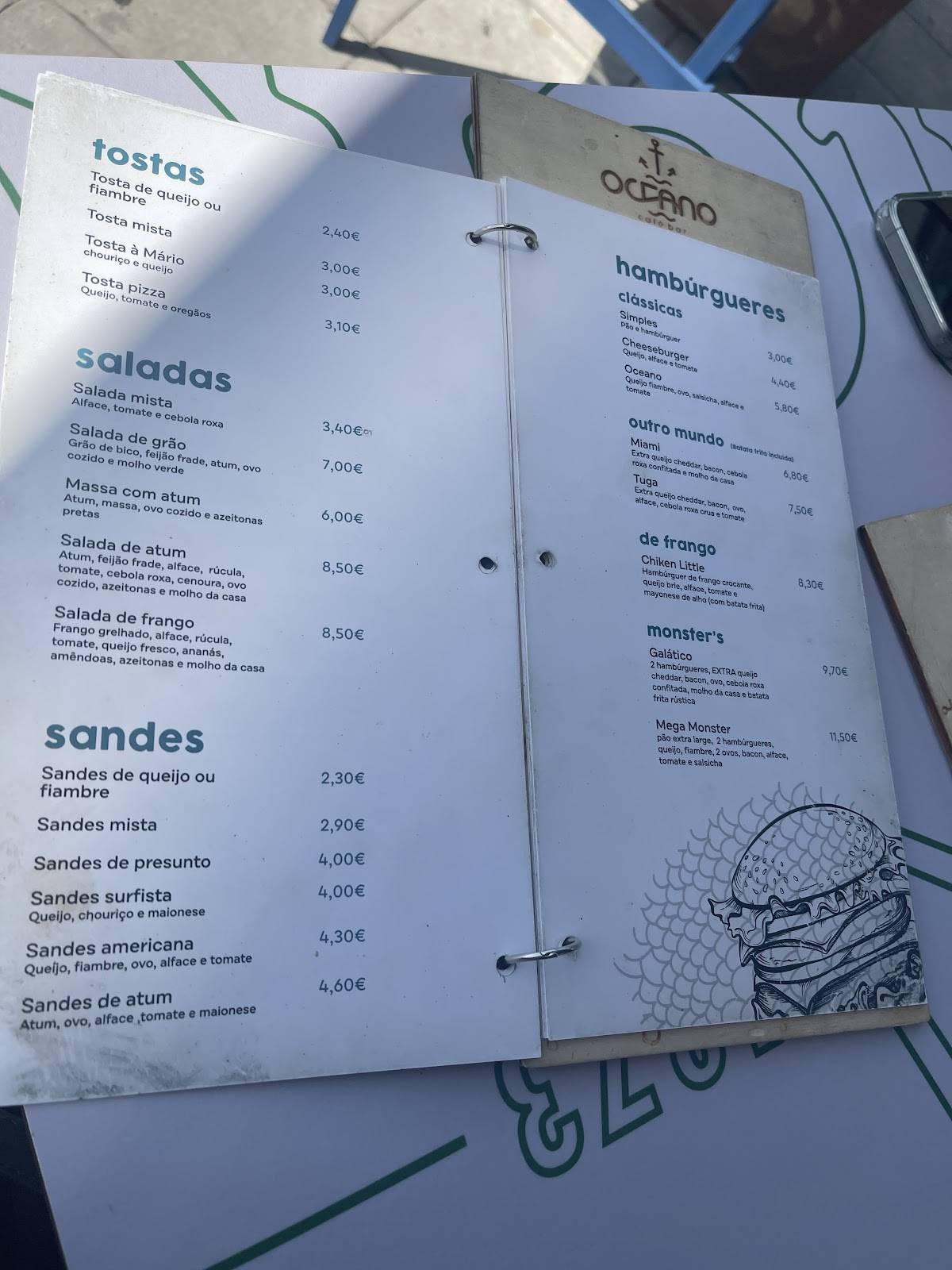 Menu at Café Oceano, Vila Praia de Âncora