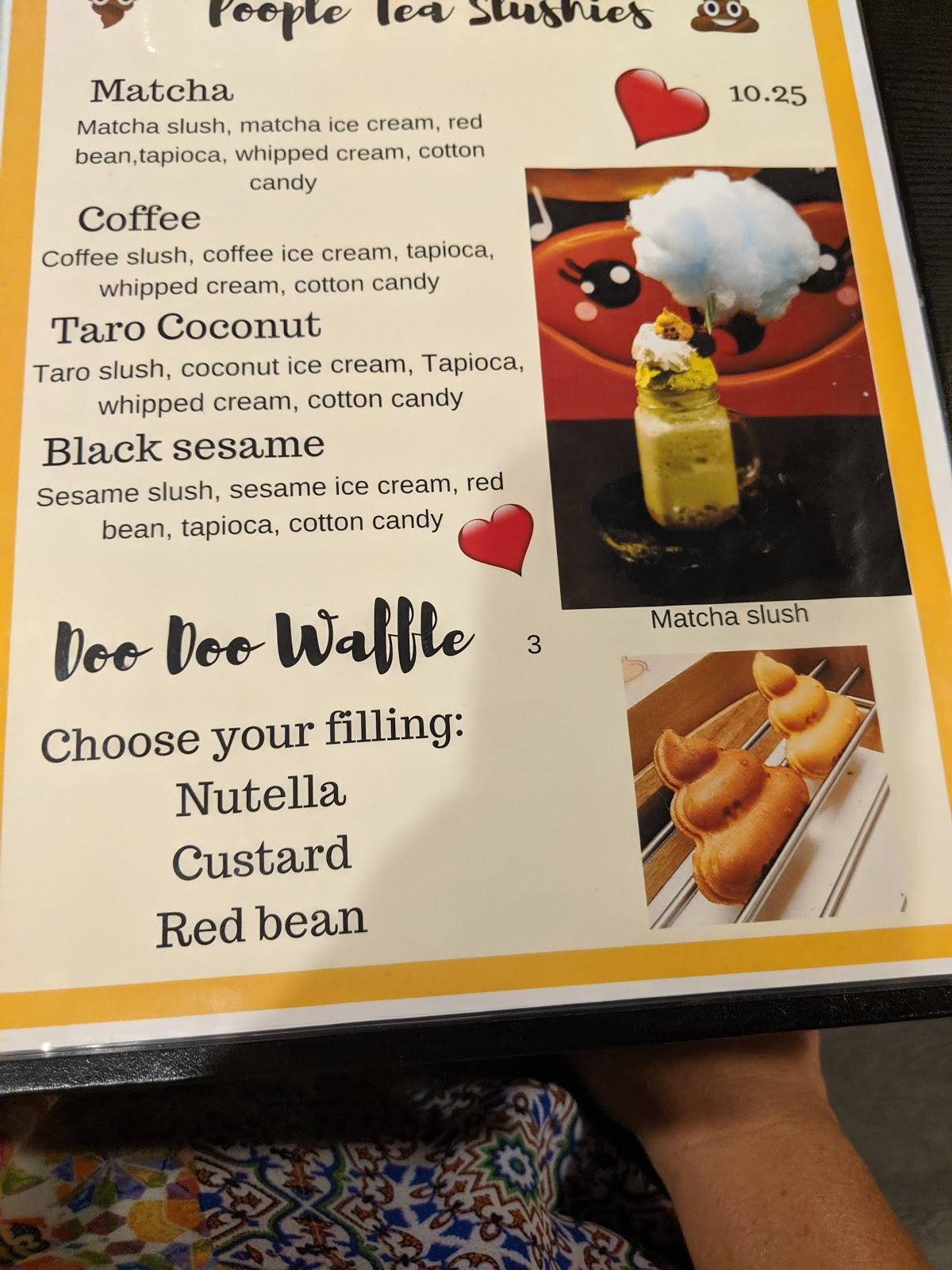 Menu at Poop Café, Toronto