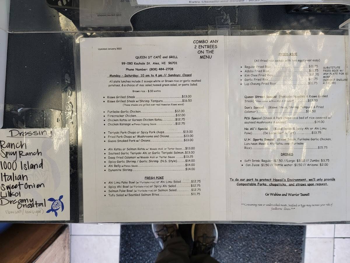 Menu at Queen Street Cafe & Grill, Aiea