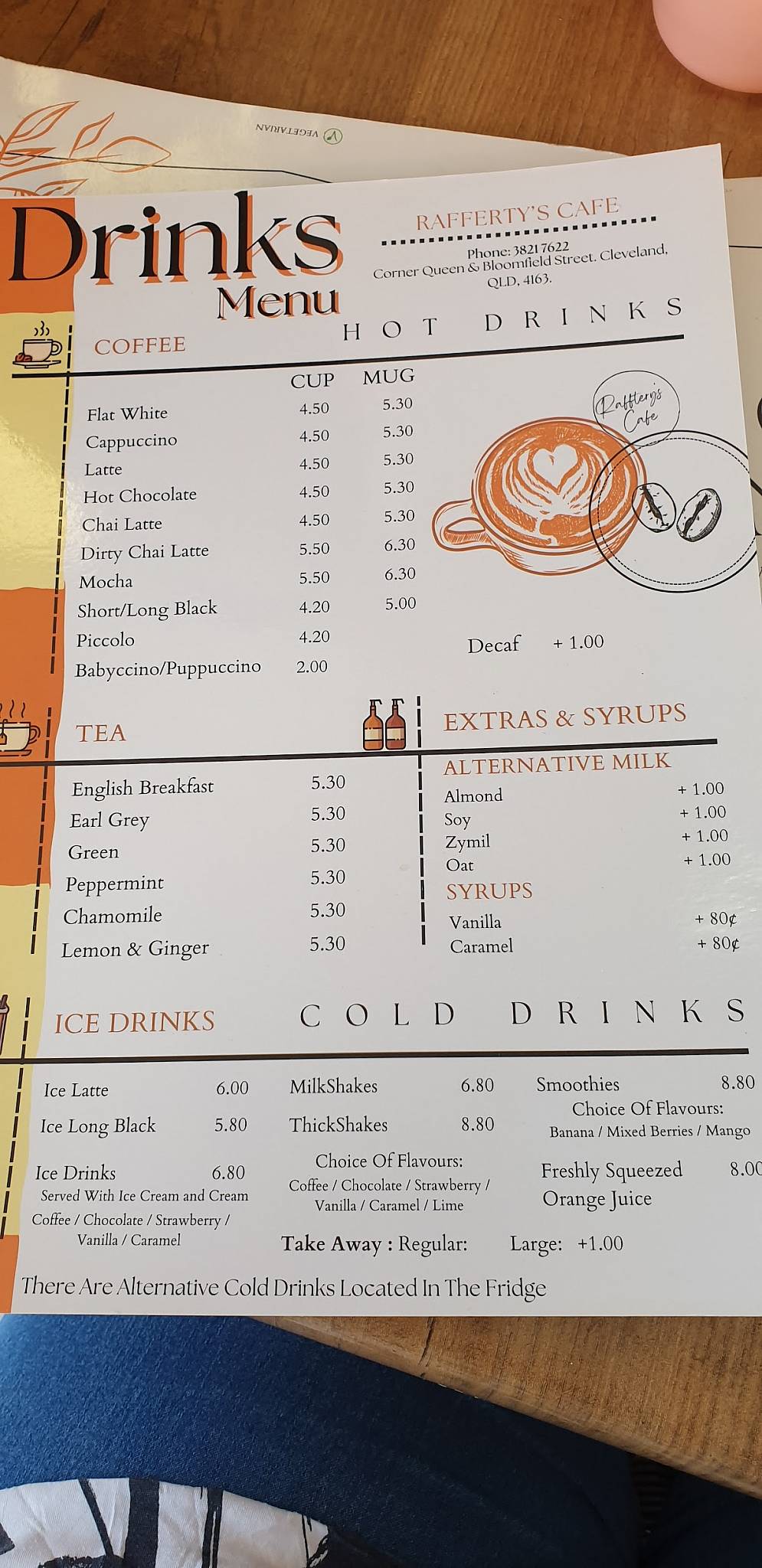 Menu at Raffertys Cafe, Cleveland, Cnr Bloomfield St and