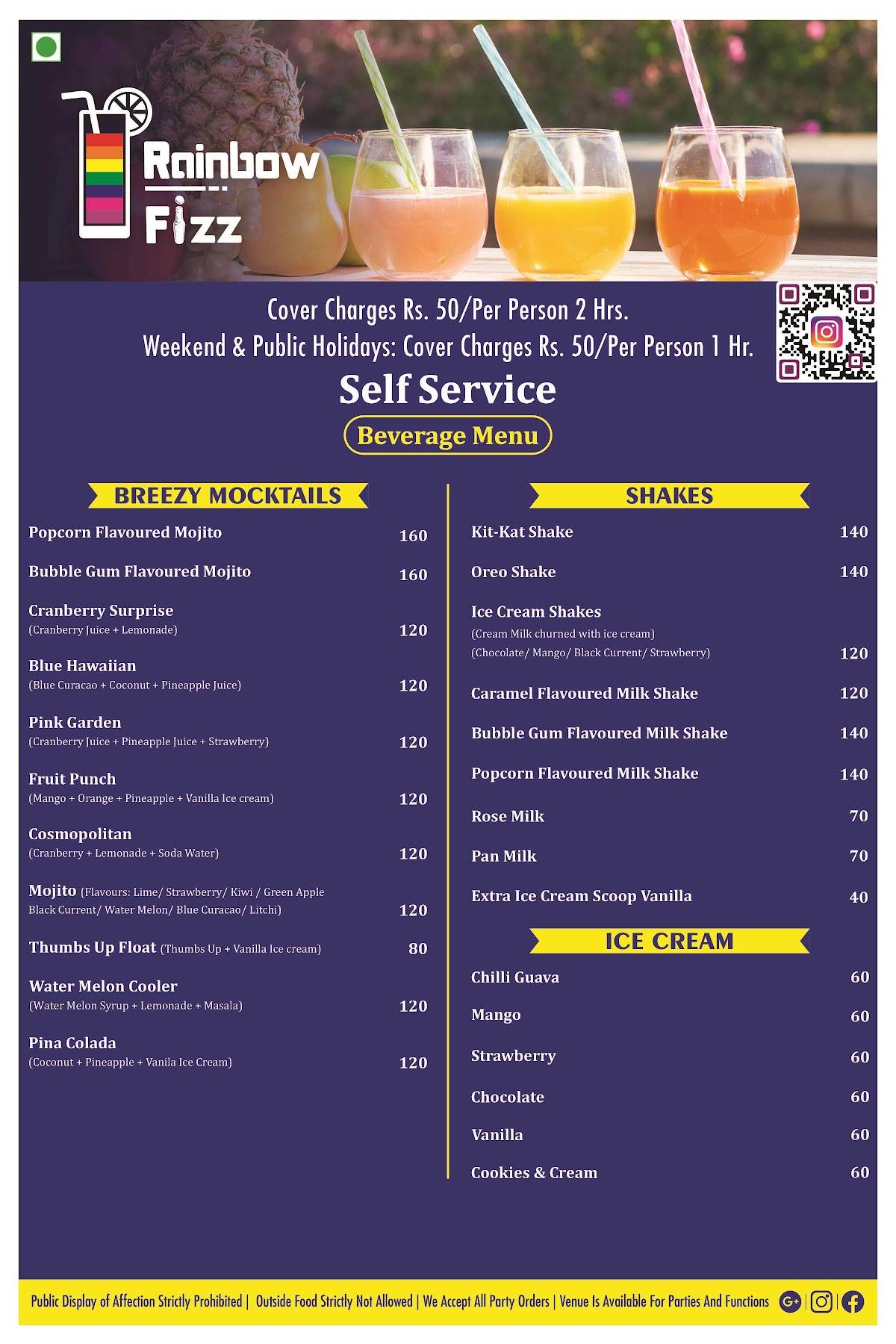 Menu at Rainbow Fizz Cafe, Pune, Karishma Chowk