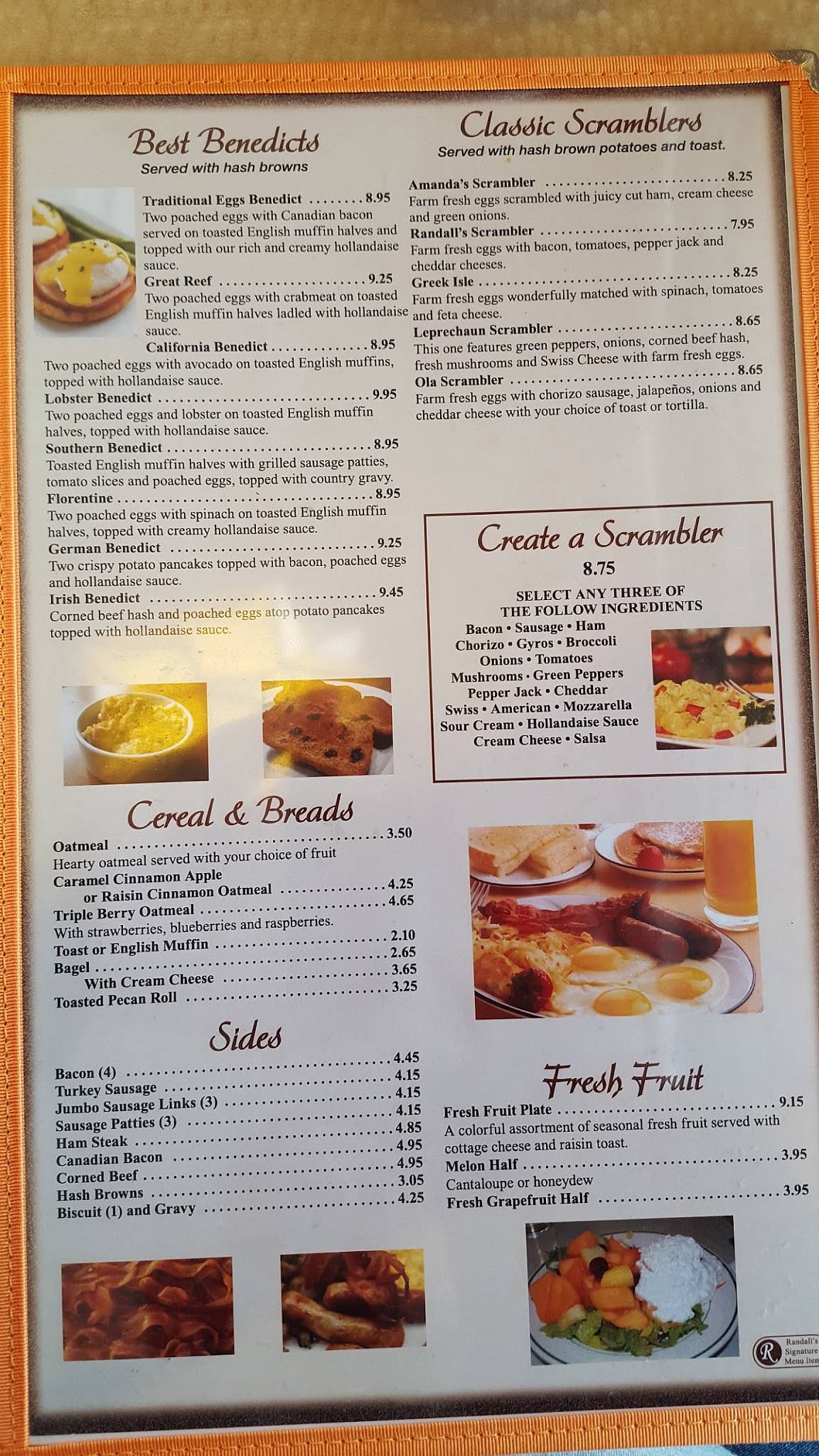 Menu at Randall's Pancake House restaurant, South Elgin