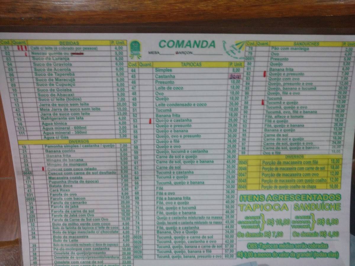 Menu at Café Regional Priscila Ponta Negra, Manaus/AM, Manaus