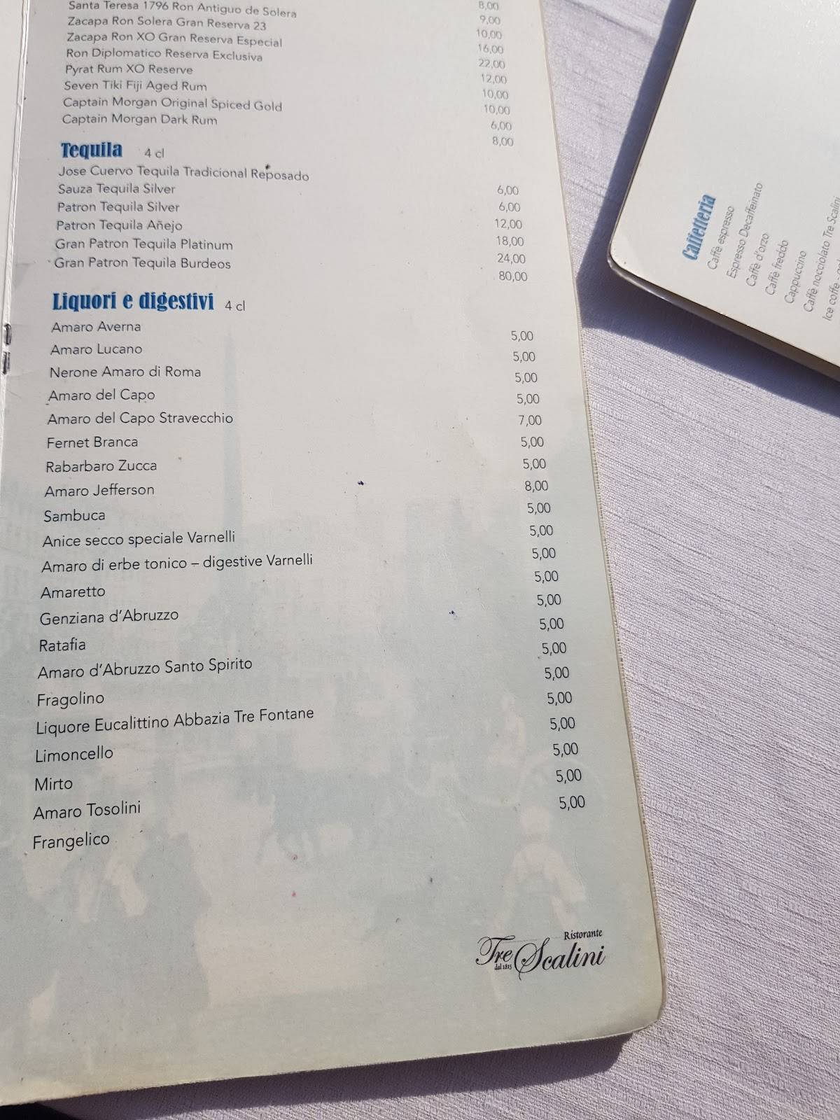 Carta de Ristorante Tre Scalini, Roma, Piazza Navona