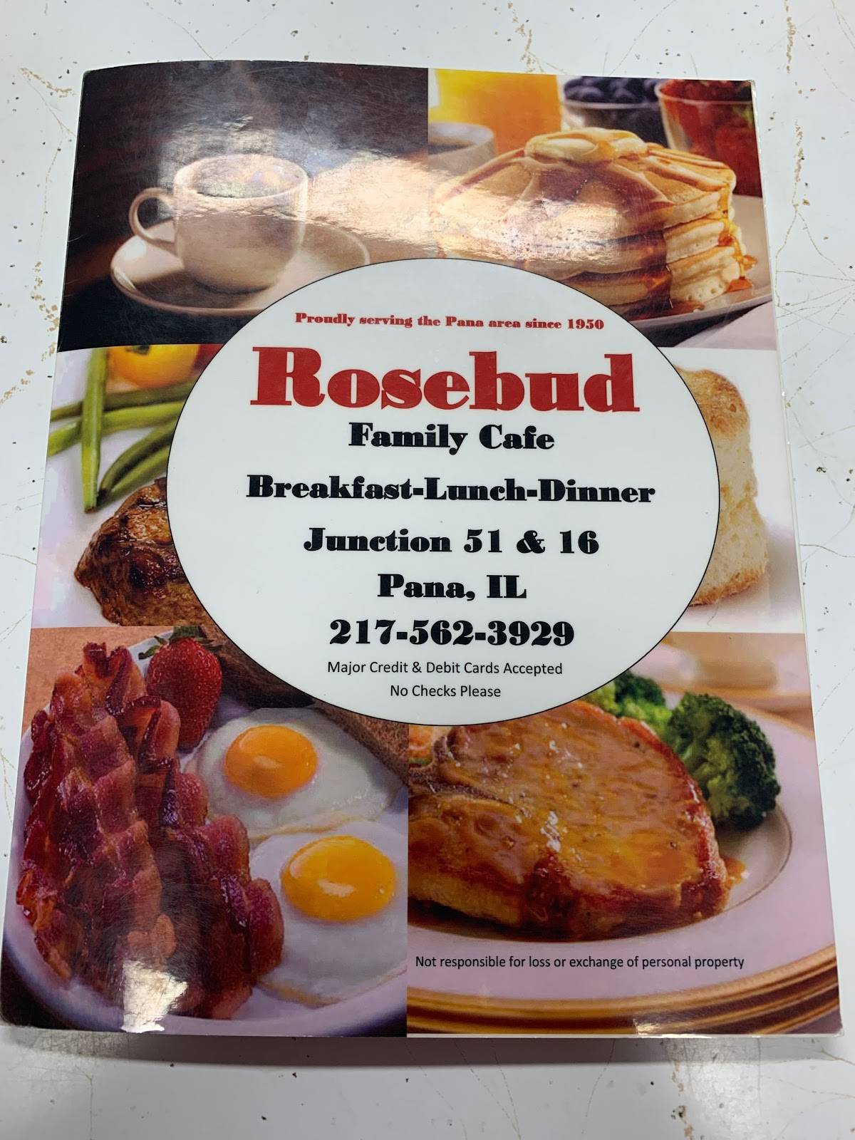 Menu at Rosebud Motel & Cafe, Pana