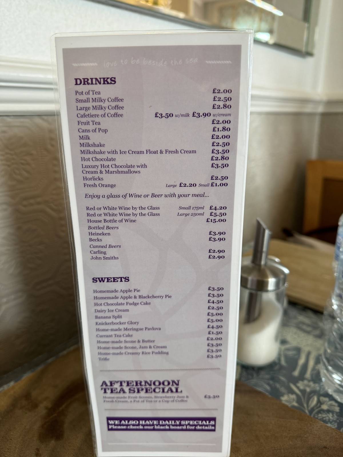 Menu at Café Royal restaurant, Fleetwood