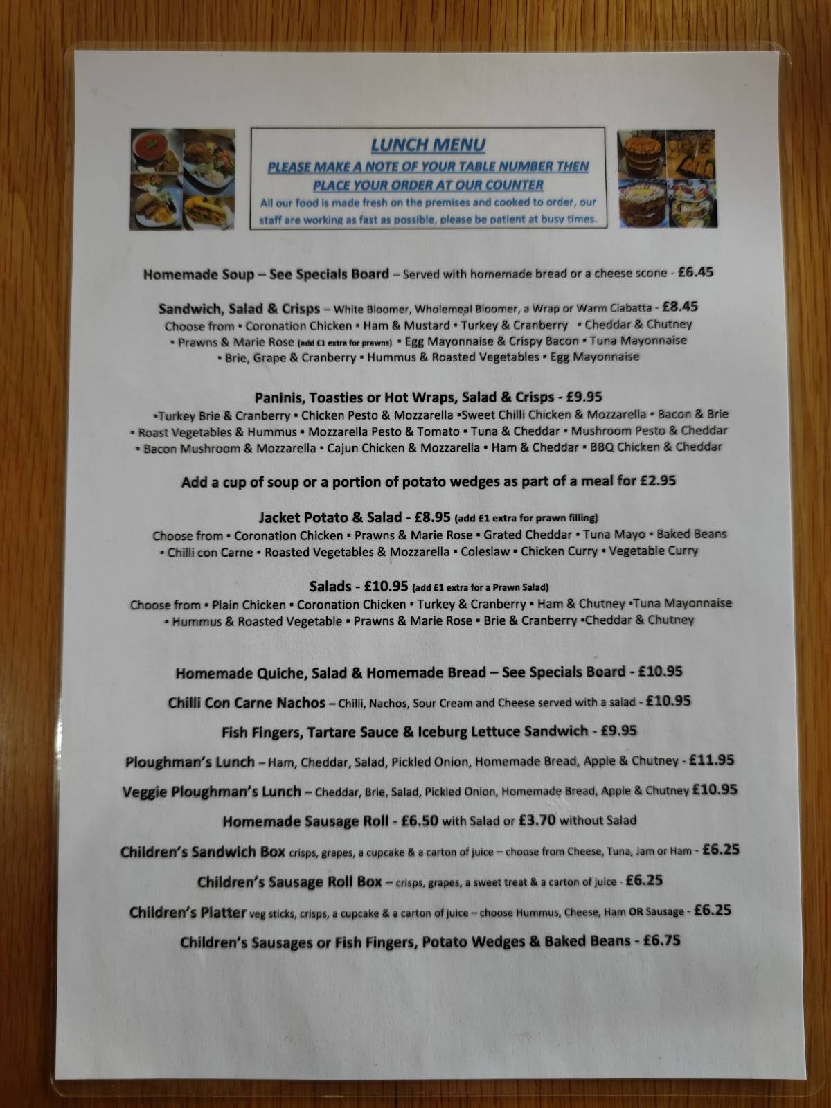 Carta de Sails Cafe, Cottingham