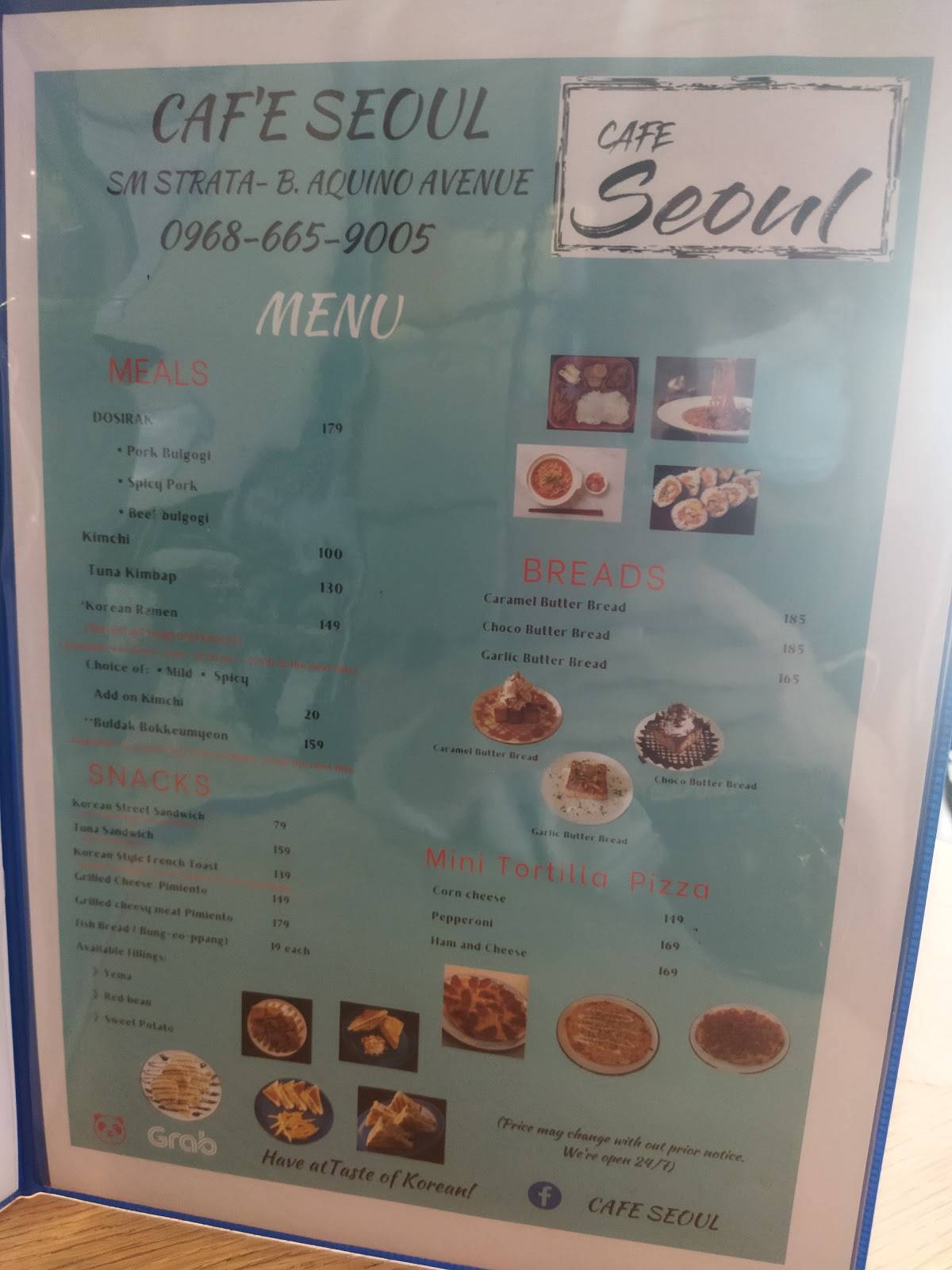 Menu at Cafe Seoul, Iloilo City, PH73+62X