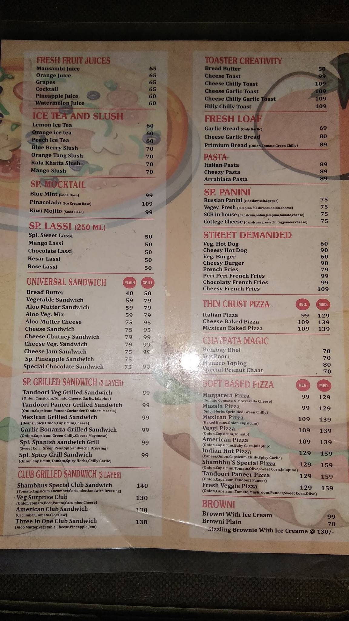 Menu at Shambhu's Coffee Bar, Ahmedabad, Pakwan circle