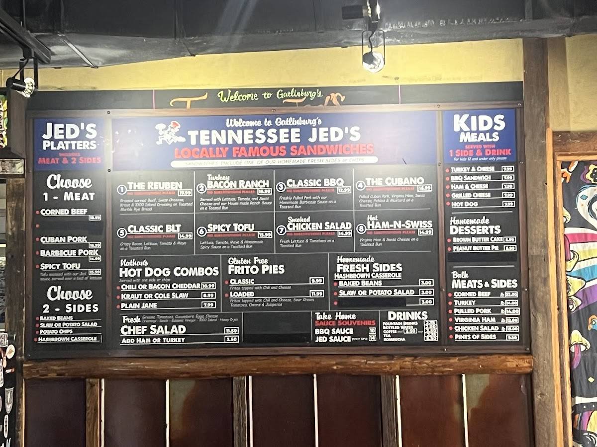 Menu at TENNESSEE JED'S Downtown Sandwich shop cafe, Gatlinburg