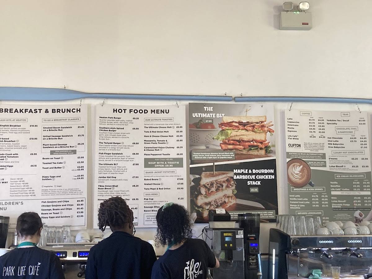 Menu at The Lakeside Café, Heaton Park cafe, Manchester