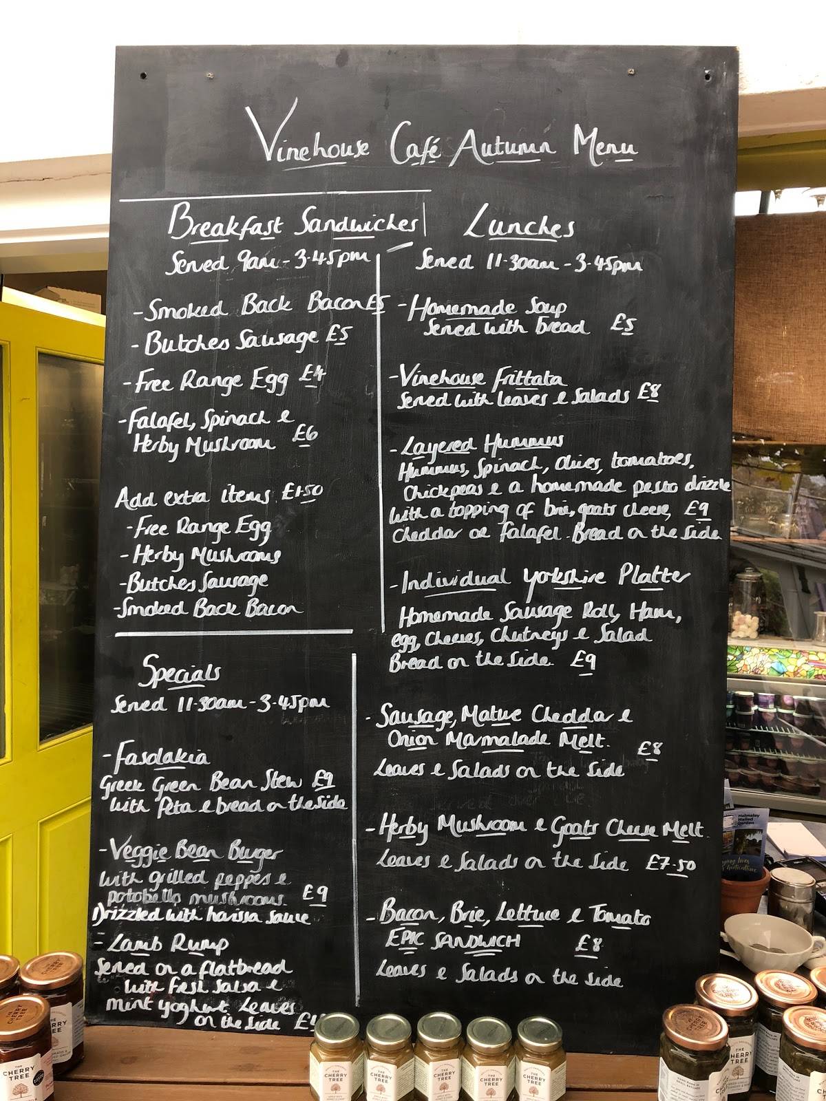 Menu at The Vinehouse Cafe at Helmsley walled Garden, Helmsley