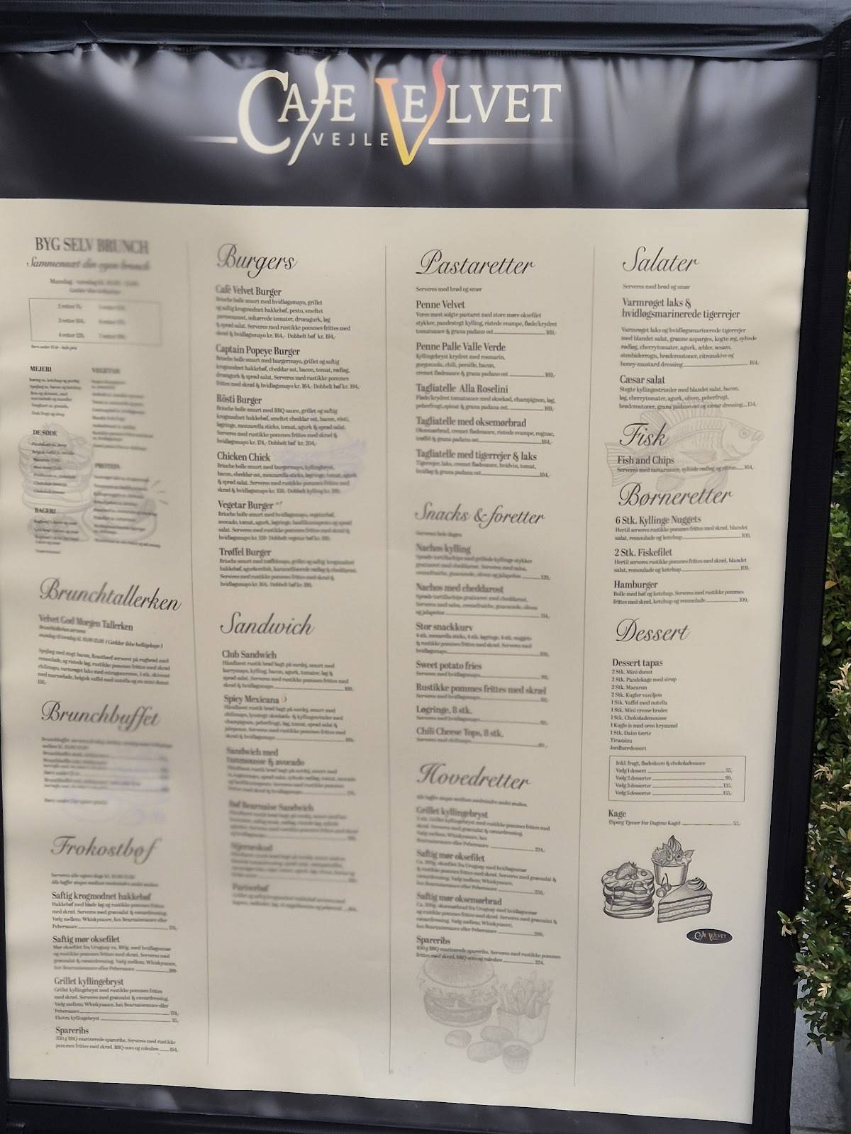 Menu at Cafe Velvet, Vejle