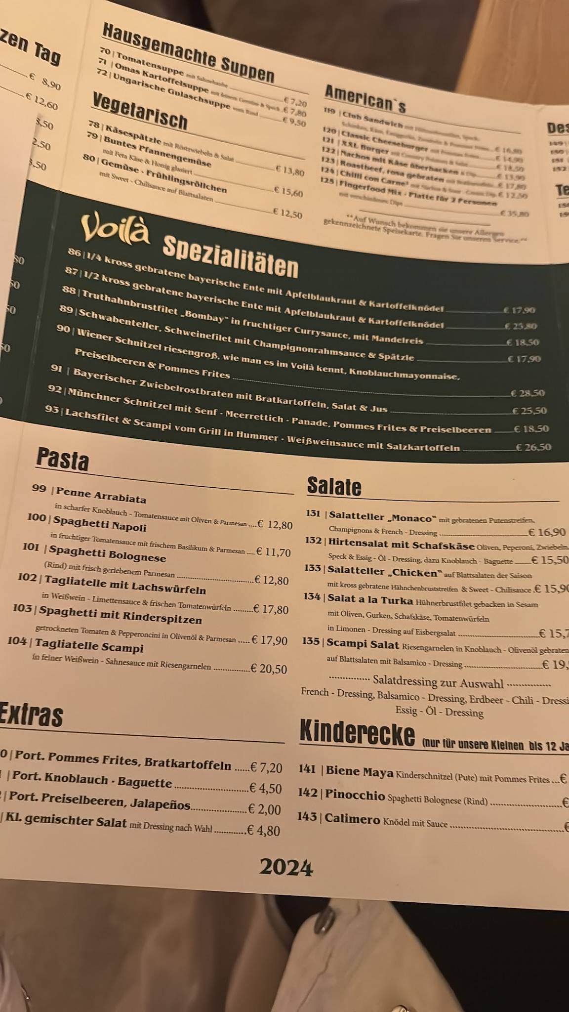 Speisekarte von Cafe Voila, München, Wörthstrasse 5