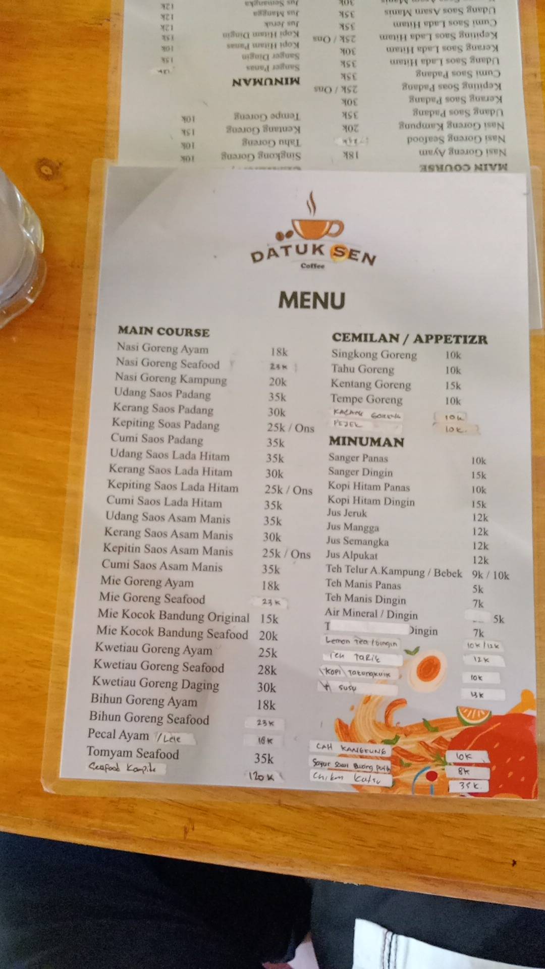 Carta de Cafe&resto seafood datuk sen, Durian Tinggi