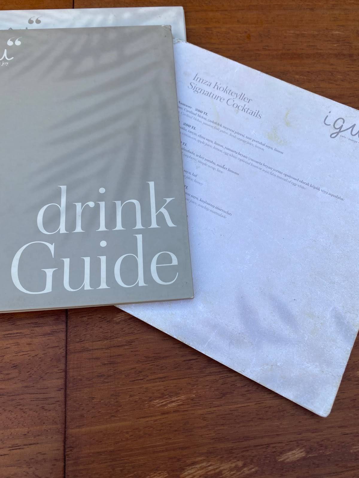 Menu at i guru cafe lounge bar, Istanbul