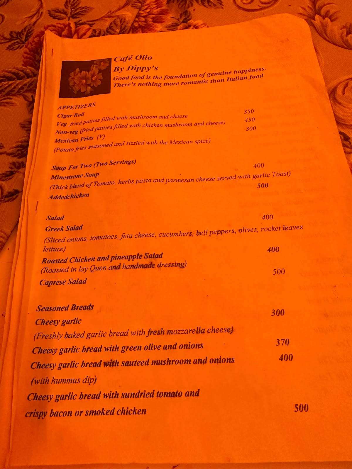 Menu at Cafe olio, Dharampur
