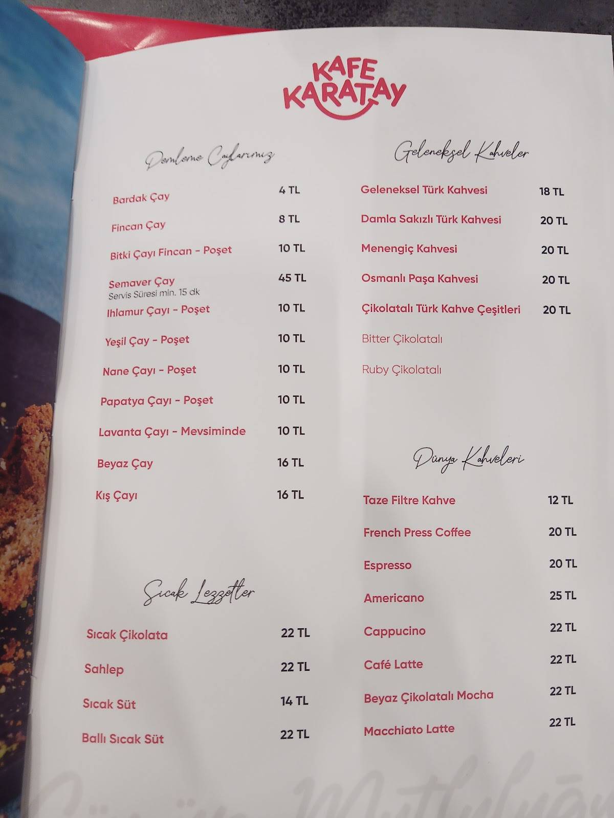 Menu at Kafe Karatay Ahmet Çalık, Konya