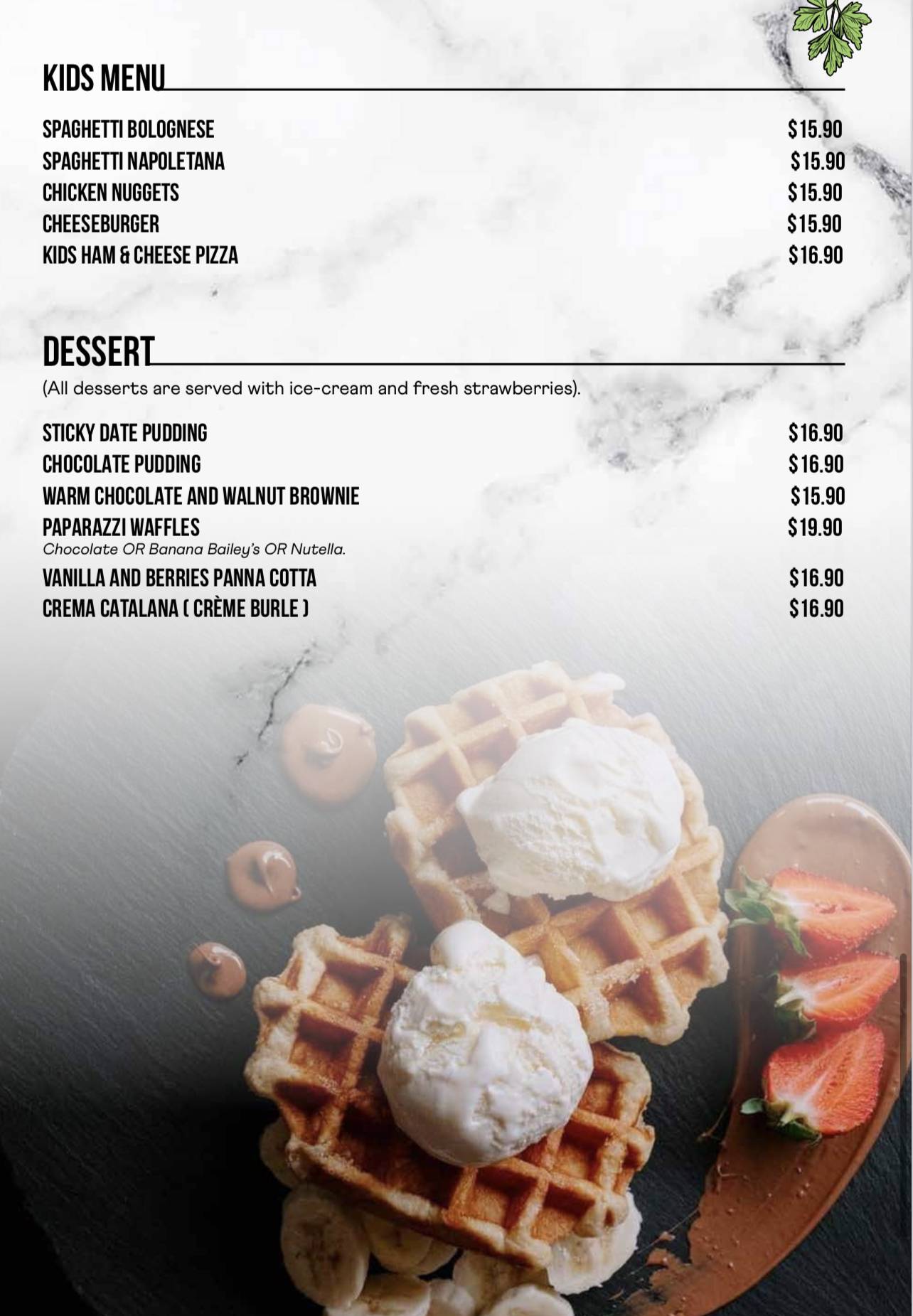 Menu at Cafe Paparazzi, Malvern, 291 Unley Rd