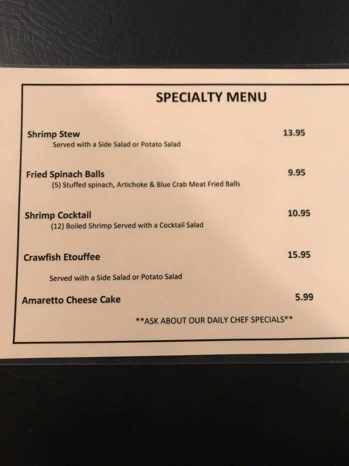 Menu at Cajun Critters restaurant, Houma, Alma St