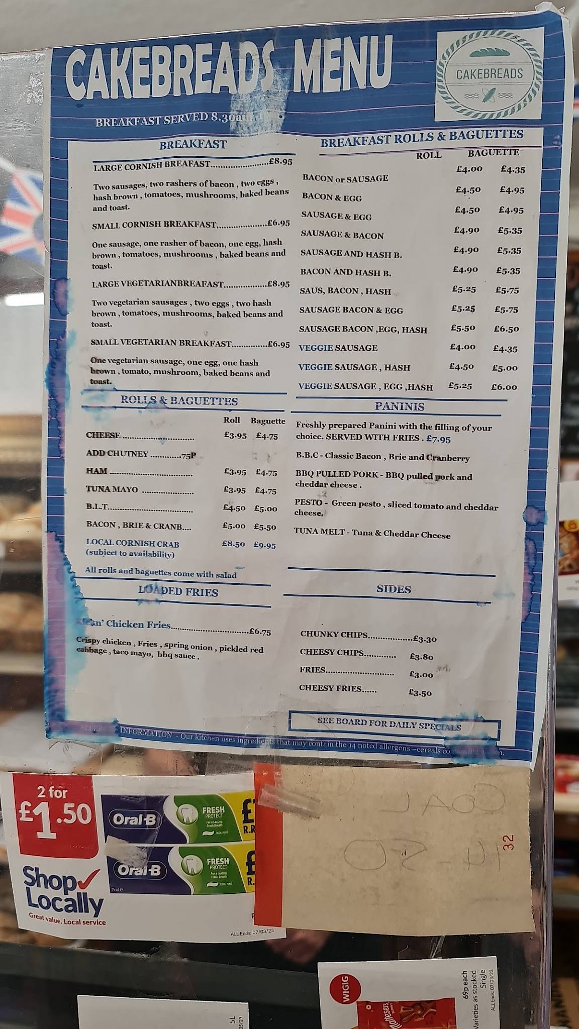 Menu at Cakebreads Bakery, Gorran Haven
