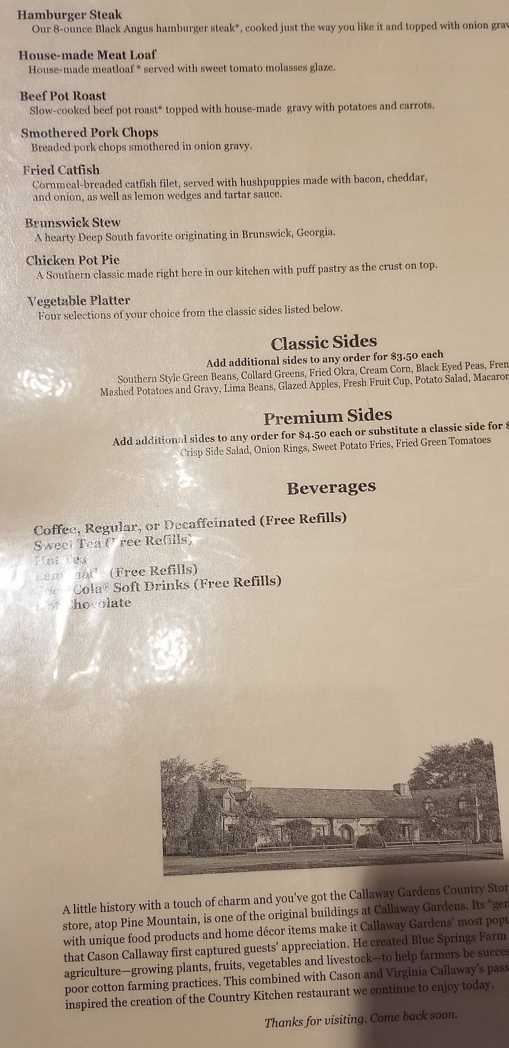 Menu at Callaway Gardens Country Kitchen Restaurant, Pine Mountain