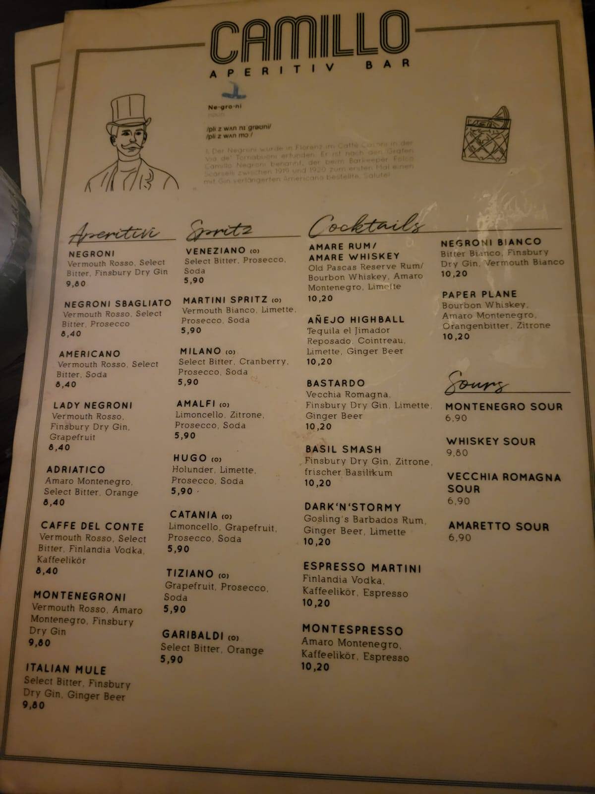 Speisekarte von Camillo Bar, Wien